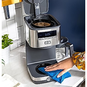 GE Drip Coffee Maker With Timer | 12-Cup Glass Carafe Coffee Pot With Adjustable Keep Warm Plate | Wide Shower Head for Maximum Flavor | Kitchen Essentials | Stainless Steel