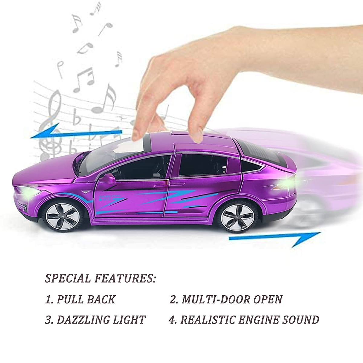 Model X Toy Car, 1:32 Zinc Alloy Diecast Car Toys for Kids, Pull Back Collectible Vehicle Toy Door Opening Scale Car Model with Sound and Light, Birthday Gift for Boys Girls 3+ Years Old
