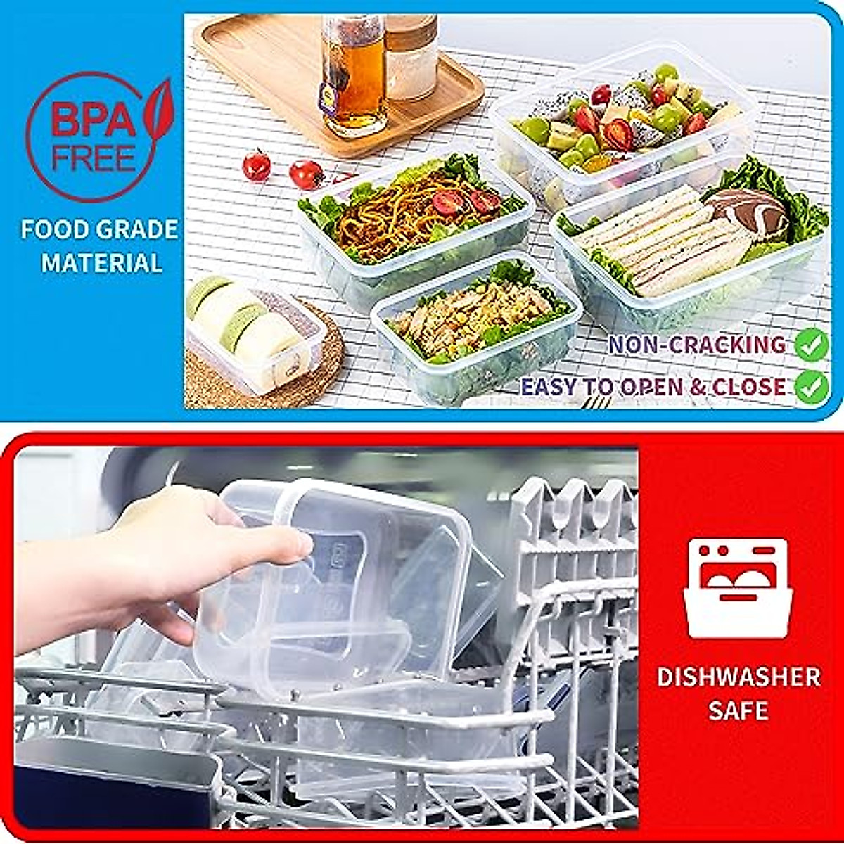 AdanZst 40-Piece Reusable Food Storage Containers with Lids Airtight, 100% Leakproof Plastic Meal Prep Storage Food Grade Kitchen Organizer, Stackable Freezer Containers, Microwave & Dishwasher Safe