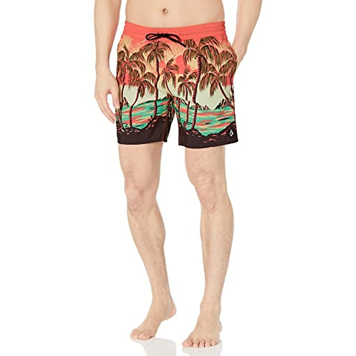 Volcom Men's Standard 17-inch Elastic Waist Surf Swim Trunks, Novelty Living Coral, X-Large
