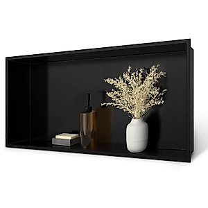 BWE Stainless Steel Shower Niche, 24" X 12" X 4" Large Volume Bathroom Wall Niche,No Tile Needed,Recessed Shower Shelf Organizer for Storage,One Inner Shelf,Matte Black