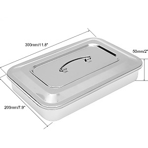Stainless Steel Instrument Tray Organizer Holder with Lid & Handle Grip 12"x8"x2"