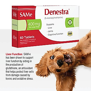 Denestra - Same for Dogs - S-Adenosyl-L-Methionine - Liver, Joint and Cognitive Support for Large Dogs - Vet Approved - 400 mg - 60 Tablets