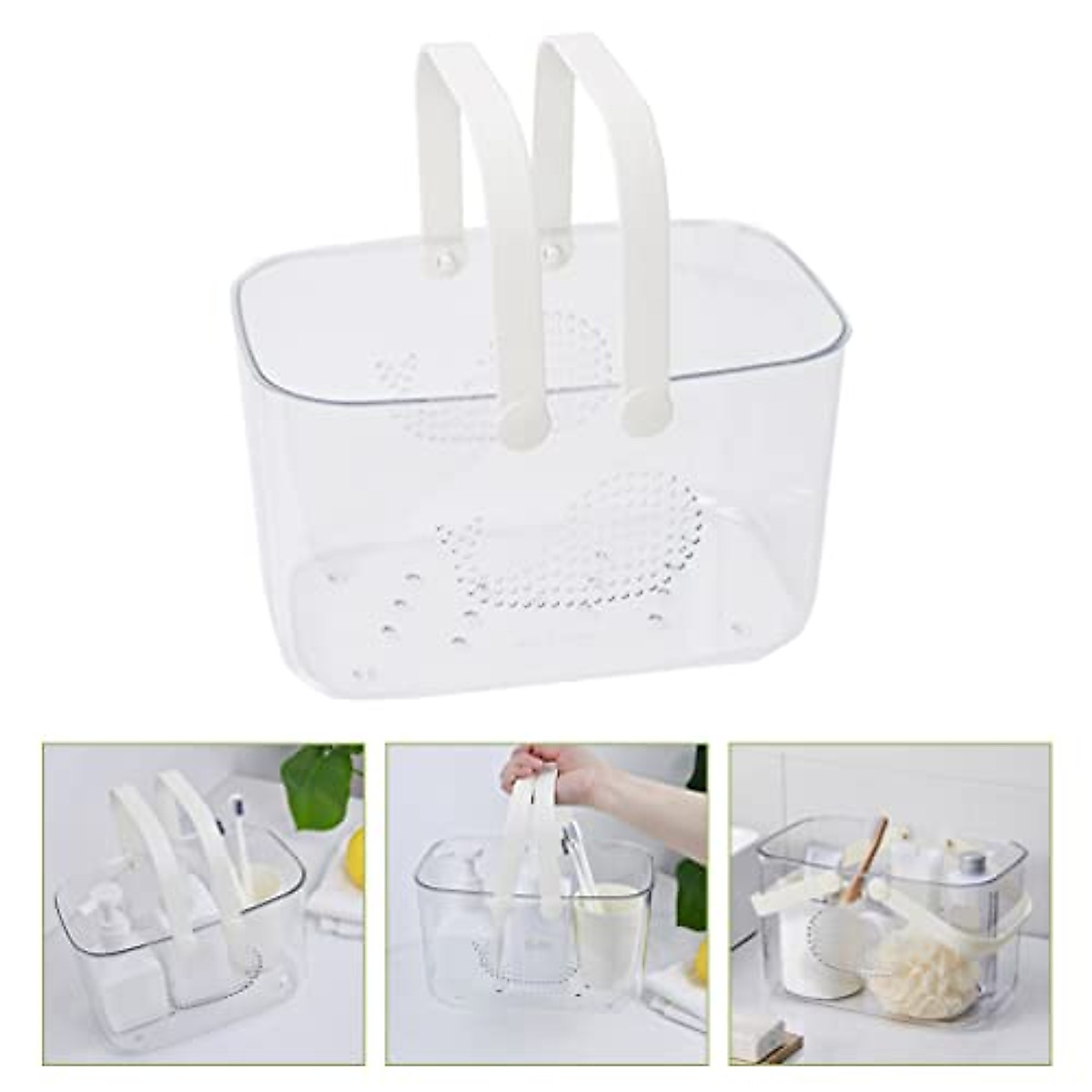 LALAFINA Loofah Shower Caddy Basket Plastic Storage Basket Shower Organizer Bucket with Handle Whale Pattern for Kitchen Dorm Bathroom Garden Cleaning Supplies White Scrunchies