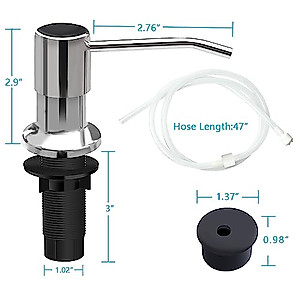 Kitchen Sink Soap Dispenser, Brushed Nickel Countertop Soap Dispenser Pump, 47" Silicone Extension Tube Connect to The Soap Bottle Directly, Say Goodbye to Frequent Refills (Chrome)