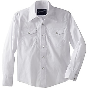 Wrangler Boys' Long Sleeve Dress Western Solid Snap Shirt - Small - White