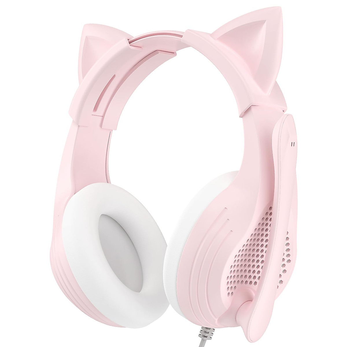 Emonoo Newest Pink Gaming Headset with Microphone for PC, PS5, Mac, Xbox, PS4, Over-Ear Surround Sound Stereo Cat Ear Headphones with Mic for Computers Laptop Smartphones Tablets