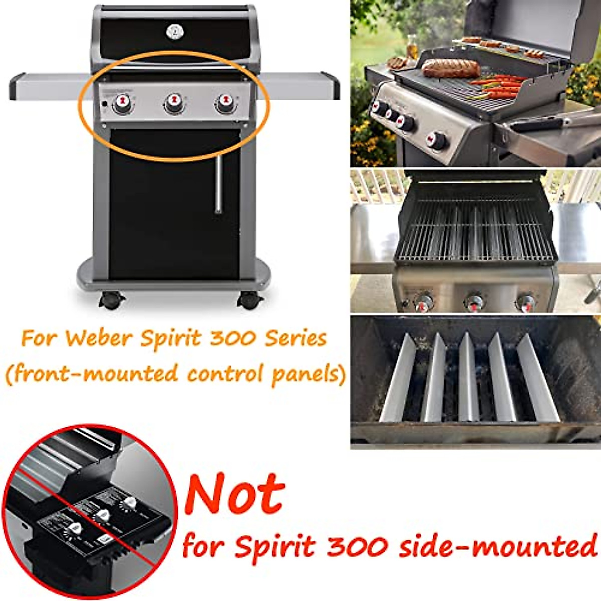 GasSaf L15.3 Flavorizer Bar Replacement for Weber 7636, Spirit 300 310 320 E310 E320 Series,Weber 46510001, 47513101 Gas Grill Front Controls (L15.3 x W2.6X T2.5inch)(5-Pcs)