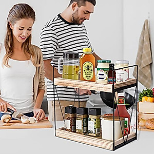 Bathroom Counter Shelf Organzier Vanity Organziers and Storage,2 Tier Bathroom Organizer Countertop Vanity Rack Orgnizer Trays for Bathroom, Cosmetic Holder Wood Shelf for Sink Kitchen Spice Rack