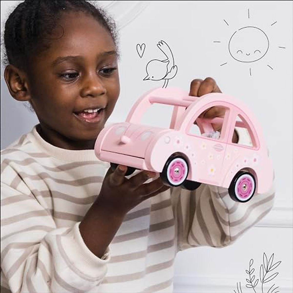 Le Toy Van - Wooden Daisylane Sophie's Car Accessories Play Set for Dolls Houses - Wooden Car Toy with Luggage Accessory - Dollhouse Accessories - Suitable for Ages 2+,Bright Pink, Medium