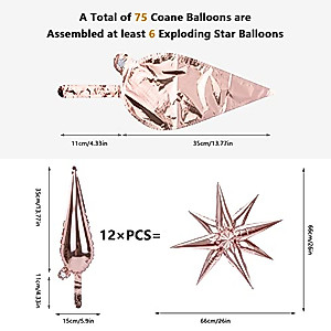 75 Pieces 26" Rose Gold Balloons Star Foil Balloons Mylar Balloons for Baby Shower, 12 Point Large Starburst Balloons for Gender Reveal, Wedding, Magical Prom or Engagement Party Decors Kids Surprise