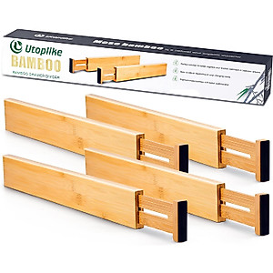 Utoplike 4 Pack Bamboo Kitchen Drawer Dividers,Adjustable Drawer Organizers,Spring Loaded,Works in Kitchen,Dresser,Bathroom,Bedroom,Drawer,Desk