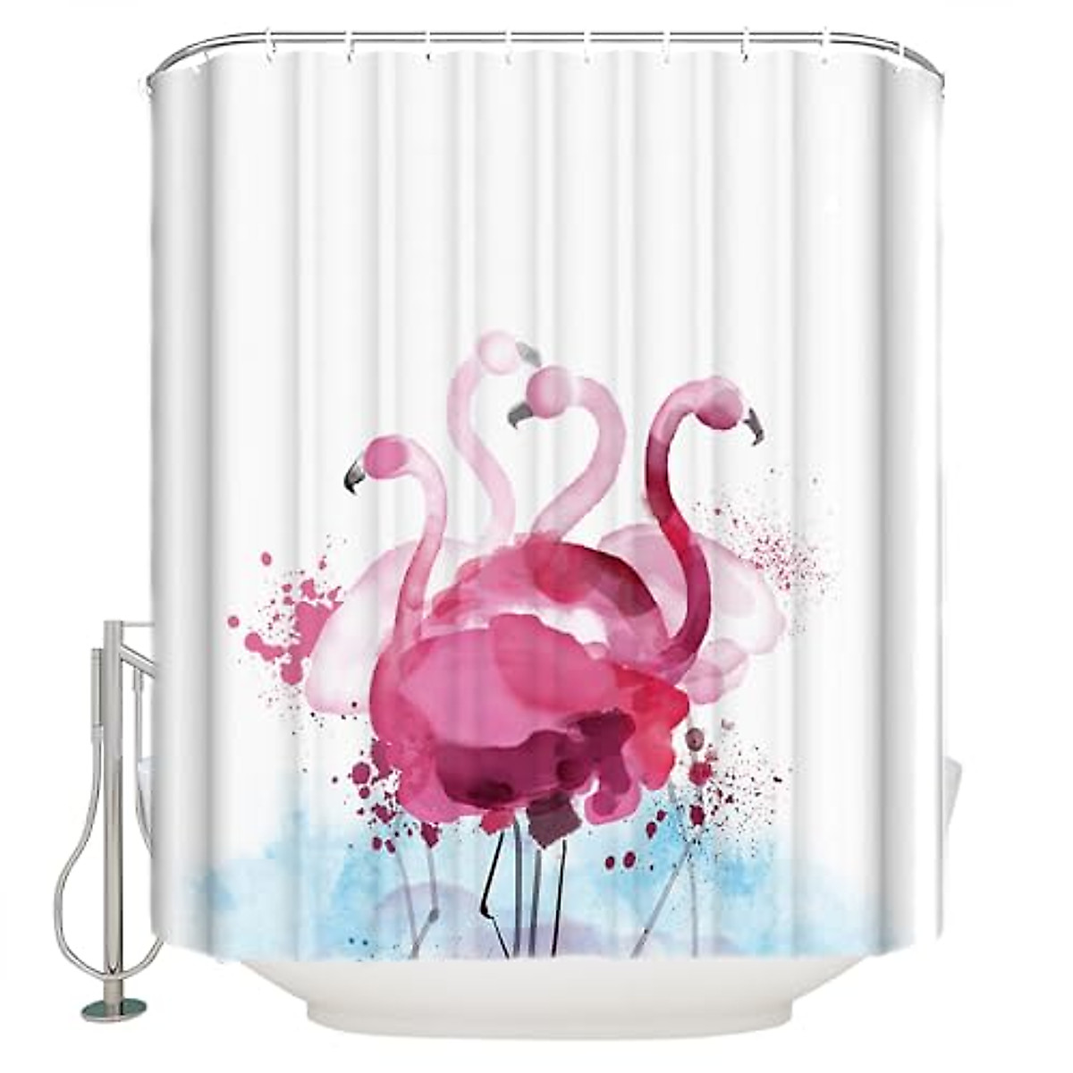 Boanket Polyester Fabric Pink Flamingo Shower Curtain, Watercolor Pink Blue Animals, Waterproof Bathtub Curtain Bathroom Decor Set with Hooks 36 x 72 Inches,