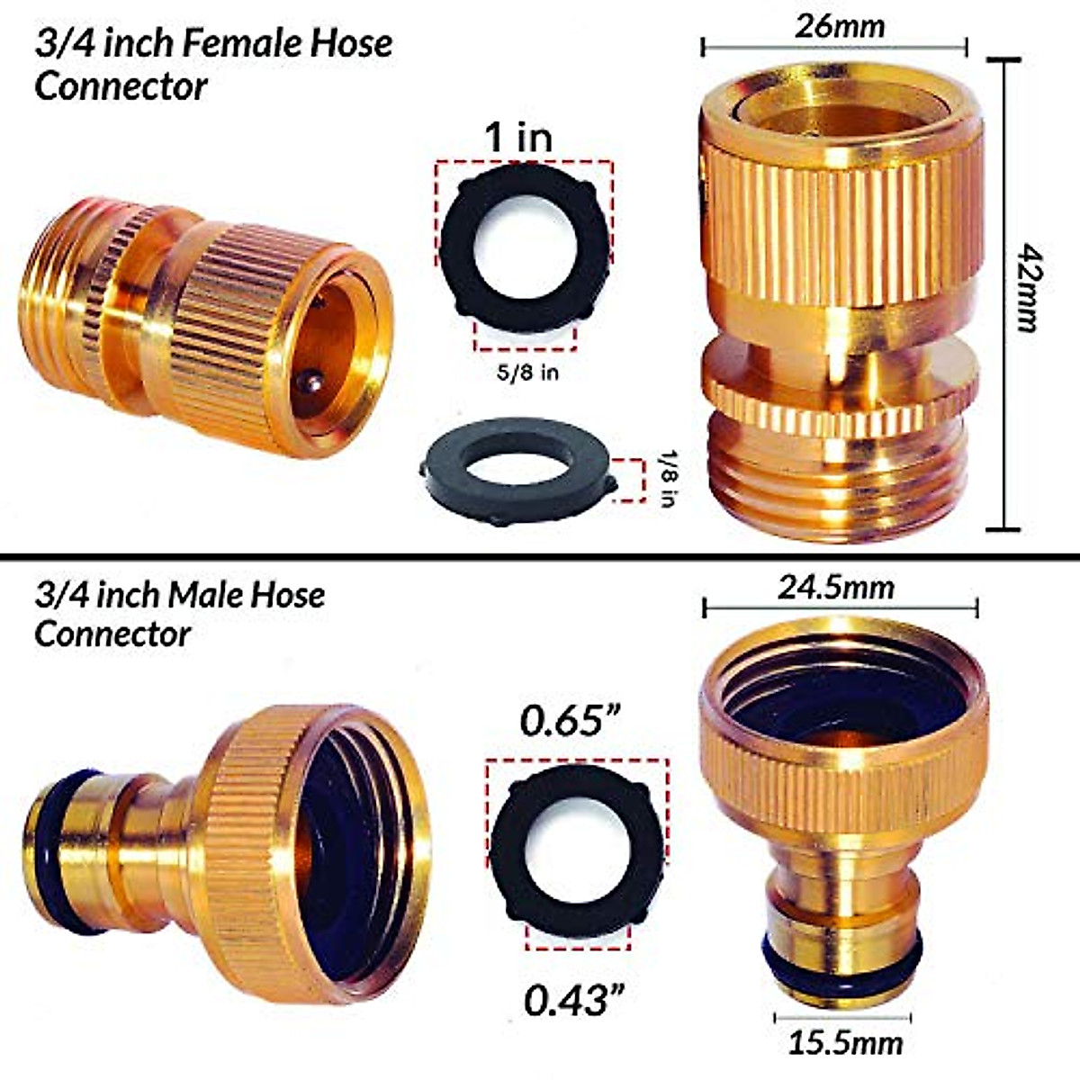 DIRECT MFG Garden Hose Quick Connect - Solid Brass, No Leakage, No Rusting, No Breakage - Easy, Quick Disconnect Water Hose Fittings for Garden Hose Connector - 3/4 Inch GHT (2 Sets)