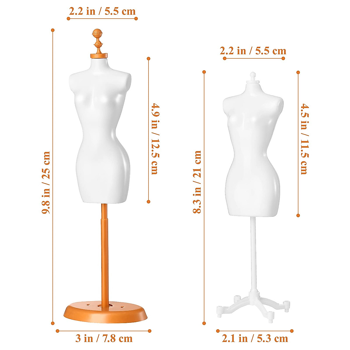 Mini Size Female Mannequin Torso, 4Pcs Mini Doll Dress Form Manikin Body with Base Stand for Sewing Dressmakers Dress Jewelry Display, Black&White, 25x7.5cm/9.82x2.95inch,(Mixed Style,Mini Size) MINI