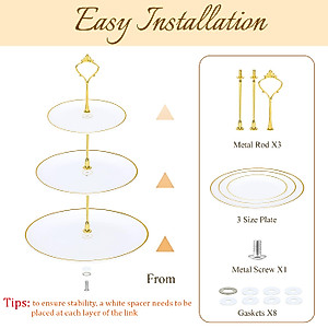 8PCS Cake Stand Set, Plastic Cupcake Stands with Gold Rim, 2PCS 3-Tired Cupcake Stands with 6PCS Serving Trays, Dessert Display Stands Set for Wedding Birthday Party Baby Shower,Tea Party Decorations