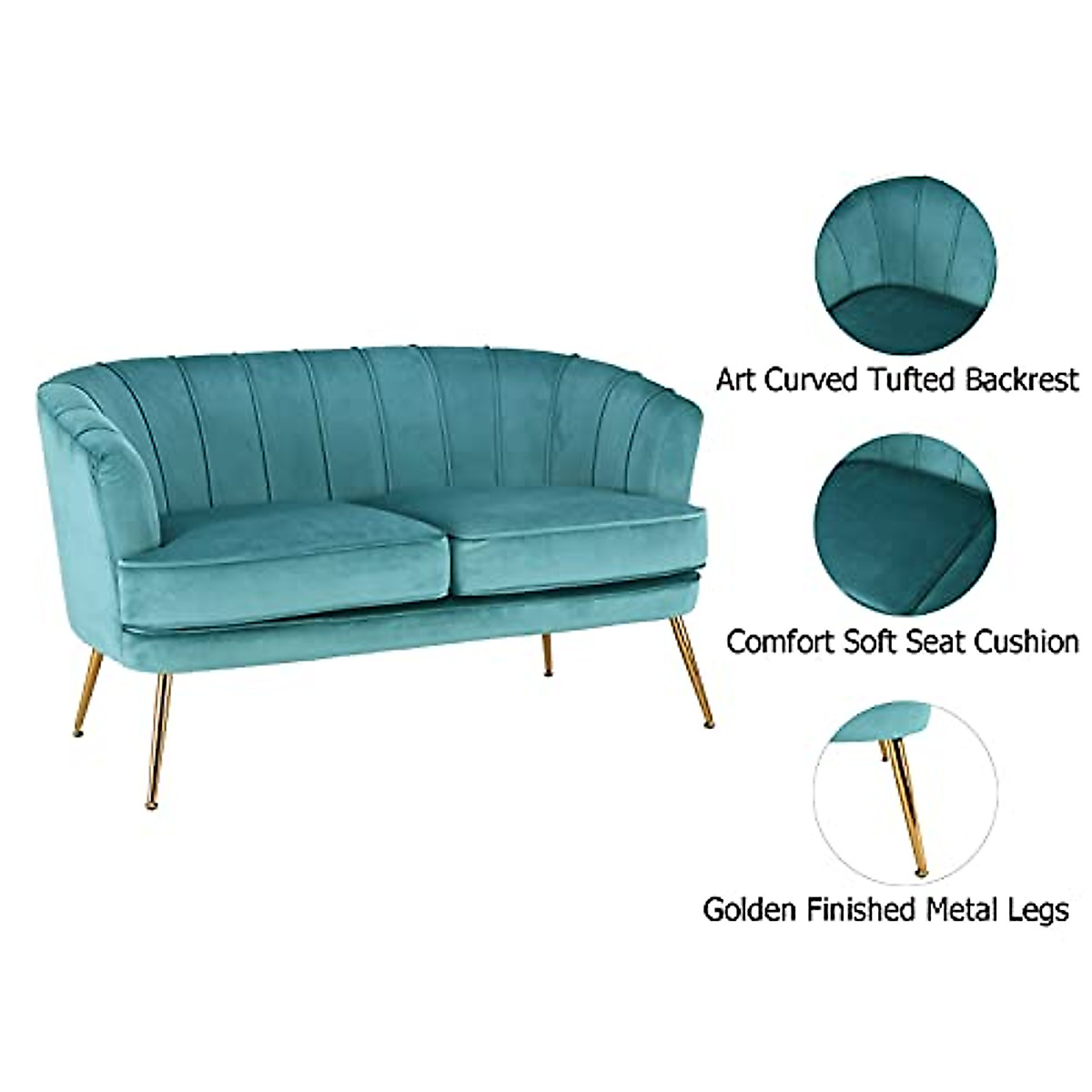 Altrobene Velvet Loveseat Couch Sofa Luxury Modern Comfy Tufted Couch Chesterfield 2 Person Couch for Living Room/Bedroom, Dark Teal