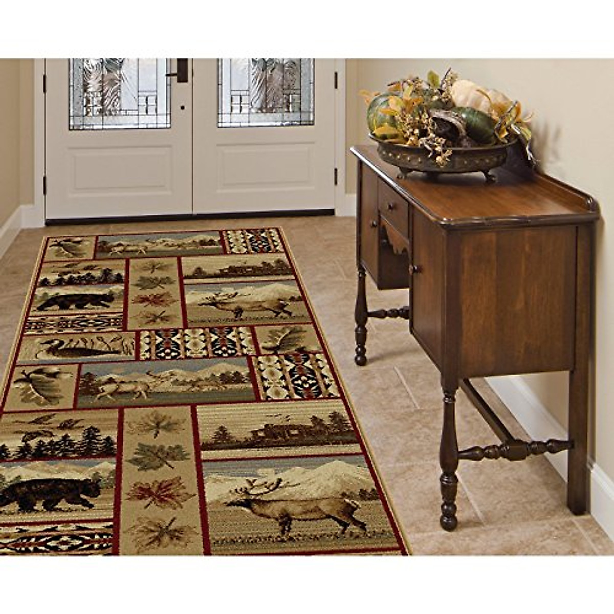 Northern Wildlife Novelty Lodge Pattern Multi-Color Runner Rug, 2.7' x 7'