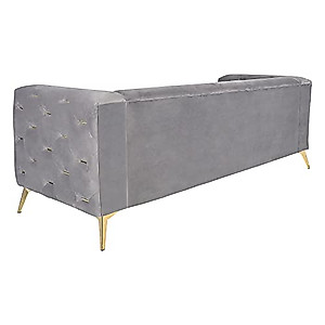 QHITTY Chesterfield Sofa, 84'' Modern 3 Seater Velvet Accent Couch with Square Arms and Metal Tufted Button, Metal Legs for Living Room, Office, Bedroom (Grey)