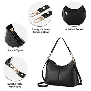 Keyli Womens Shoulder Handbags Christmas Gifts WaterProof PU Leather Small Crossbody Bags for Women Cute Stylish Cluth Purse Wallet Removable Straps Tote Bag Satchels TOP Handle-bags with Zipper Black