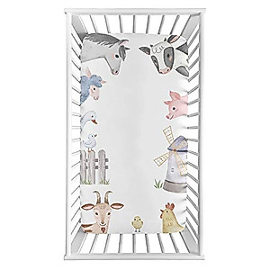 Sweet Jojo Designs Farm Animals Boy or Girl Fitted Crib Sheet Baby or Toddler Bed Nursery Photo Op - Watercolor Farmhouse Horse Cow Sheep Pig
