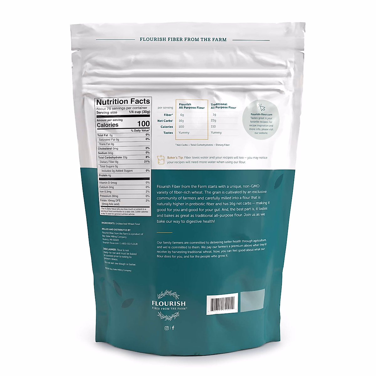 Flourish Fiber from the Farm - High Fiber/Low Carb, Unbleached All Purpose Flour, 2 lbs