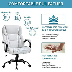 LCH Big &amp; Tall Office Chair 500lbs PU Leather Ergonomic Computer Chair, Home Desk Chair Wide Seat Executive Chair with Massage Lumbar Support &amp; Soft Arms for Heavy People (White)