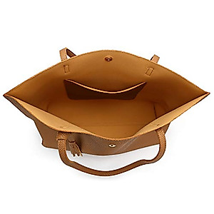 Dreubea Women's Soft Faux Leather Tote Shoulder Bag from, Big Capacity Tassel Handbag Raw Umber