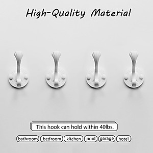 5pcs White Coat Hooks Wall Mounted Coat Hooks Farmhouse Matte Black Wall Hooks with Screws Metal White Towel Hooks for Bathrooms Entryway Hooks for Hanging Coats, Keys, Hats, Scarves, Robe, Bags