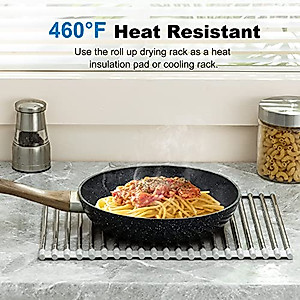 CSUNNUFA Roll Up Dish Drying Rack, 12"-21" Expandable Over The Sink Dish Drying Rack Sink Dish Drainer, Portable Stainless Steel Rolling Drying Rack for Kitchen Sink (21"x14.6", Grey)