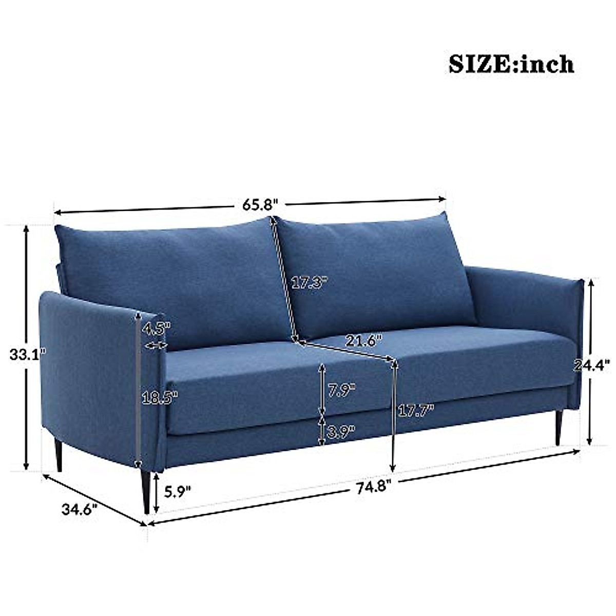 65.8" Modern Design Couch Soft Linen Upholstery Loveseat for Compact Living Space, Apartment, Dorm.