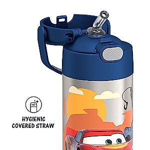 THERMOS FUNTAINER 12 Ounce Stainless Steel Vacuum Insulated Kids Straw Bottle, Cars