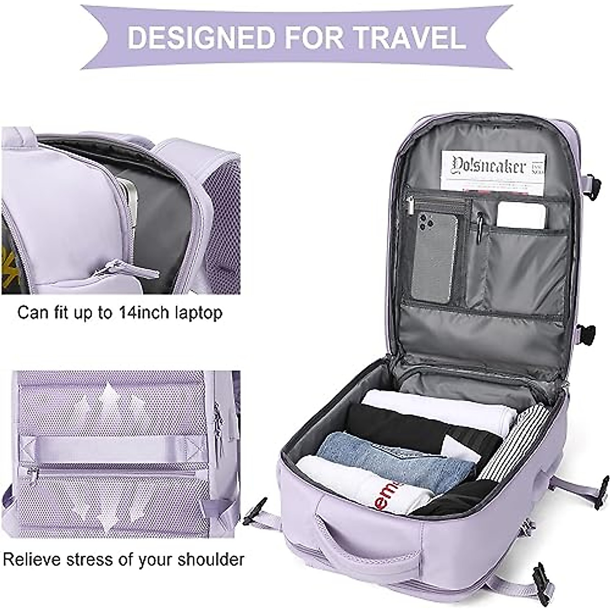 GZKPL Laptop Backpack, Travel Backpack Waterproof College Backpack Hiking Backpack with USB Charging Port for Men and Women, School, Business (Purple)