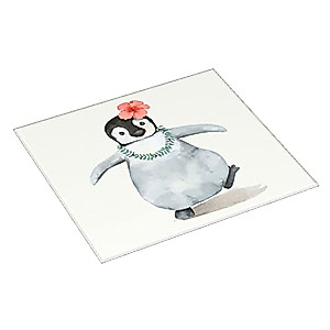 Penguin Wearing Flowers Printed Drying Mat For Kitchen Ultra Absorbent Microfiber Dishes Drainer Mats Non-Slip Silicone Quick Dry Pad - 18 X 16inch