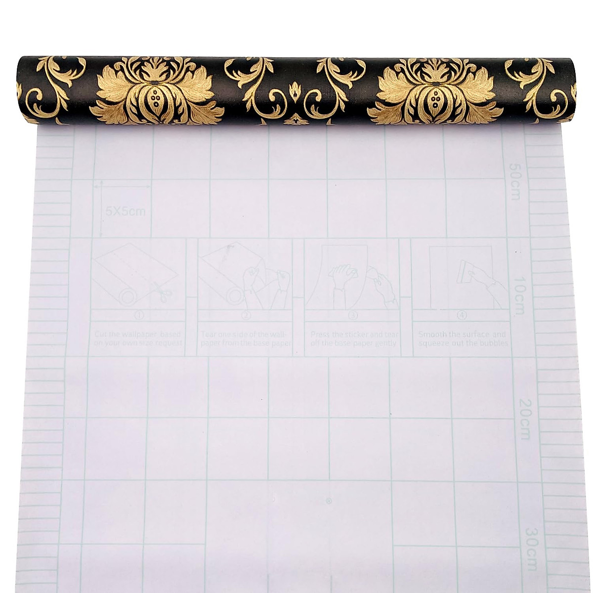 Yifasy Coffee Damask Cabinet Liner Self-Adhesive Shelf Drawer Paper Black Easy Install Redo Countertops Storage Chests 118x17.7 Inch