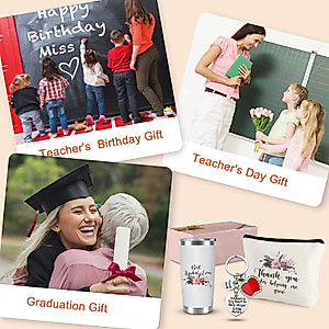Teacher Appreciation Gifts, Teacher Gifts for Women, Teacher Birthday Thank You Gifts, Best Teacher Gifts - Tumbler Stainless Steel Teacher Mug with Lid Teacher Keychain Makeup Bag for Teachers Women