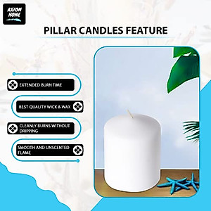Axiom – Pack of 6 Unscented Pillar Candles, Long 65 Hours Burning Time - 100% Natural Wax Smokeless Candles – Perfect for Weddings, Parties and Home Décor (3.15 x 4_Inches)
