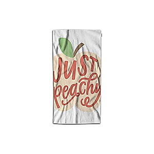 Moslion Peach Hand Towels 30Lx15W Inch Just Peachy Quote Word Hand Lettering Leaf Fruit Hand Towels Kitchen Hand Towels for Bathroom Soft Polyester-Microfiber