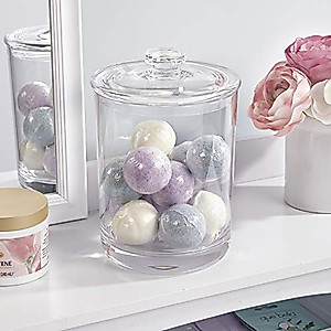 STORi Premium Quality Makeup and Cotton Ball Holders | 60-oz Clear Plastic Apothecary Jar with Lid | Perfect Storage Container to Organize Bathroom and Vanity