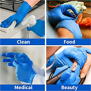 Supmedic Blue Nitrile Exam Gloves, 5 mil Powder-Free Chemo-Rated Food Safe Disposable Medical Glove, 100 Pcs (Large)