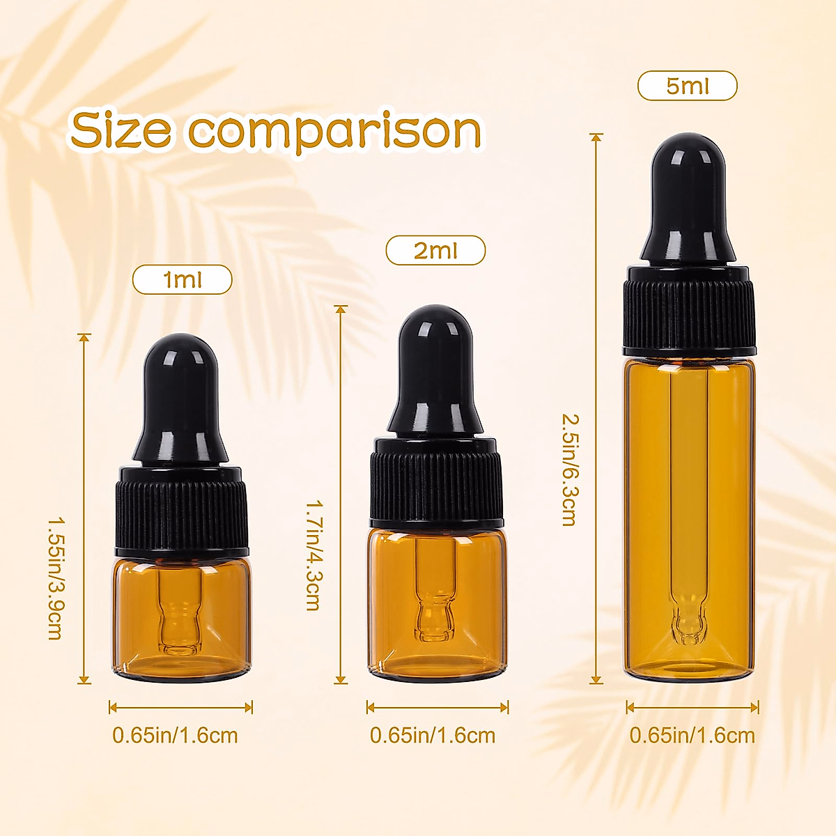STARSIDE 50 pcs 1 ml Glass Essential Oil Dropper Bottles,1/4 Dram Amber Mini Perfume Dropping Bottle Cosmetic Sample Vials,Small Essential Oil Bottle