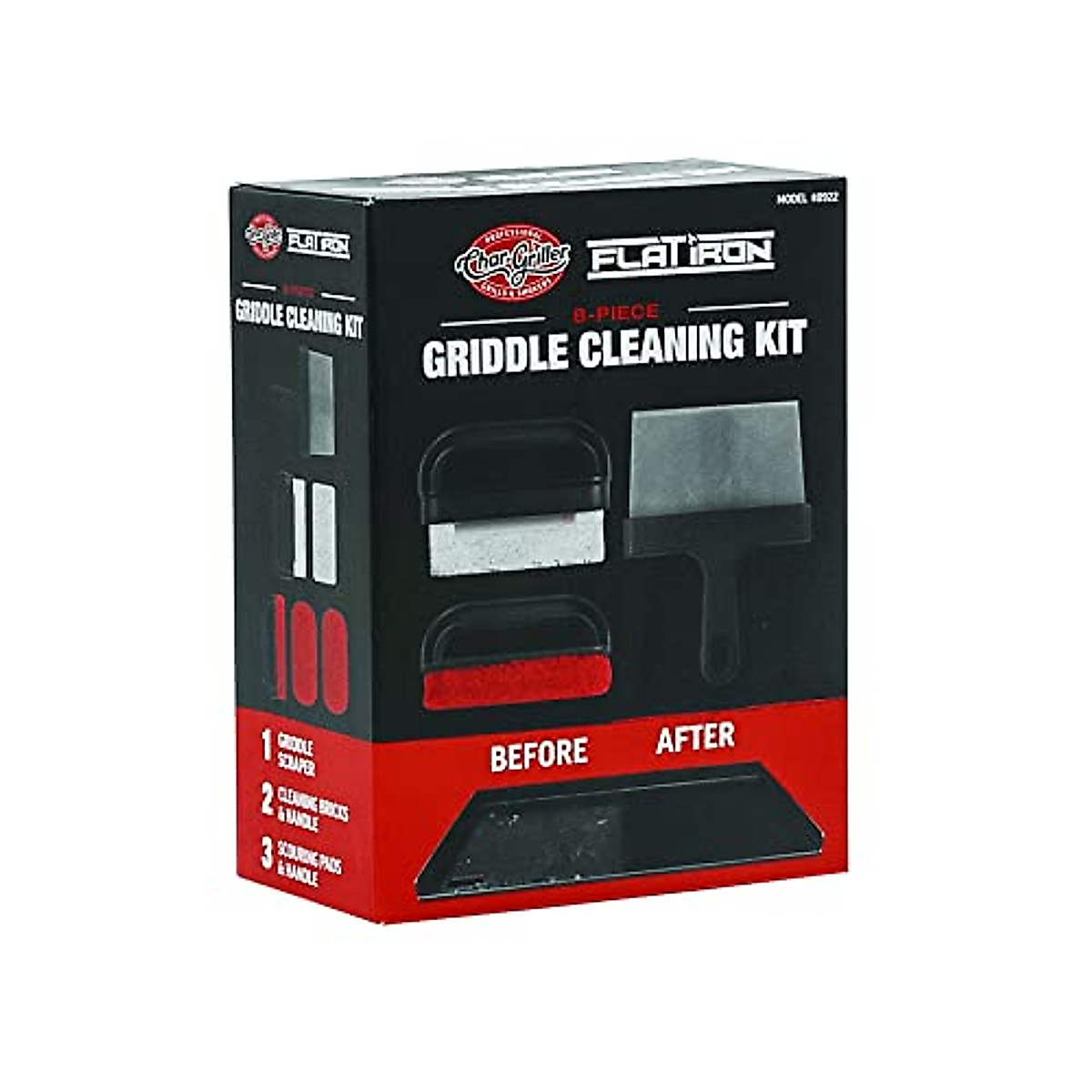 Char-Griller 8922 Flat Iron Gas Griddle Cleaning Kit Barbecue Tool Set Black