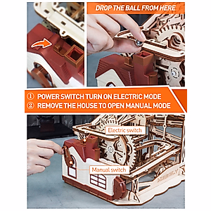 MIEBELY Electrical 3D Wooden Puzzles for Adults Craft Toys DIY Marble Run Model Building Kits Block Toys W/Motor, Mechanical Gear Engineering Kit Home Decor Hobbies Idea Christmas Day Gifts for Kids