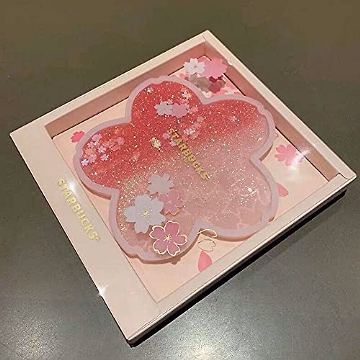 ATIN Sakura Glitter Coaster,Romantic Sakura Quicksand Pink Coffee Heatpad Water Coaster,Cute Sakura Cup Coaster, Silicone Non-Slip Insulation Cup Pad,Cute Sakura Cup Coaster for Dining
