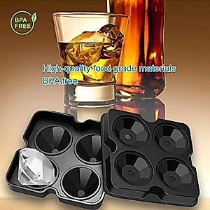 Diamond Ice Cube Molds - Large Diamonds Shaped Clear Ice Cubes Mold Silicone Tray Maker Big Size 2 inch Diamond Shape with Lid BPA Free for Cocktails and Freezer Whiskey (1 Pack 4Holes)