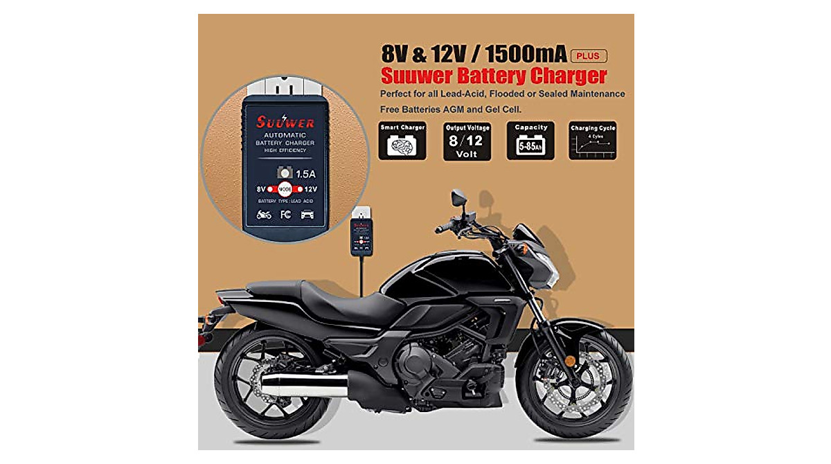 Suuwer 1.5-Amp Smart Battery Charger for Vehicles