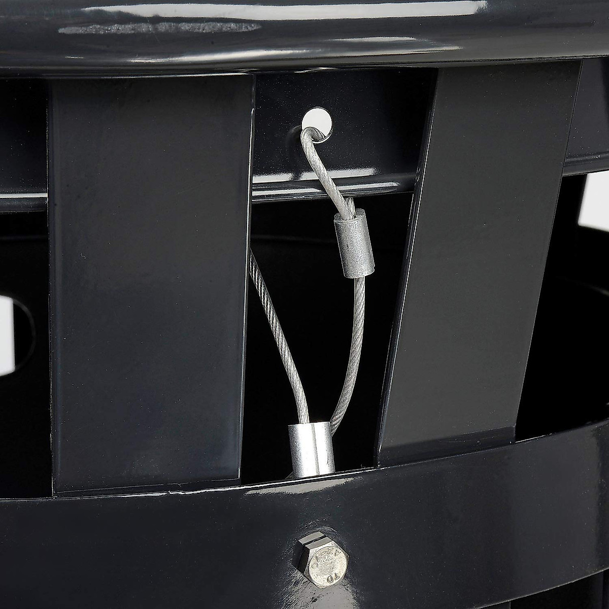 Global Industrial 36 Gallon Outdoor Metal Slatted Trash Receptacle with Rain Bonnet Lid, Black