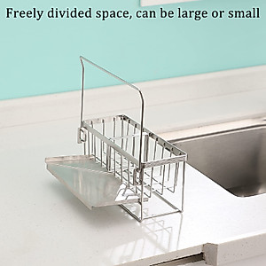 JINSILU Sink Caddy with Drain Tray, Kitchen Sink Caddy for ponge Dish Brush Soap, Kitchen Sink Organizer for Kitchen Bathroom, Sus304 Stainless Steel Rustproof