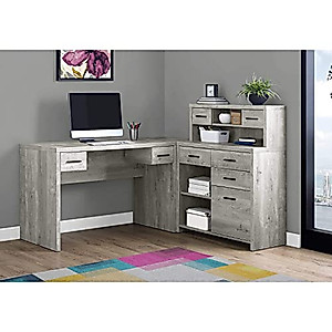 Monarch Specialties Computer Desk L-Shaped - Left or Right Set- Up - Corner Desk with Hutch 60"L (Grey Reclaimed Wood)