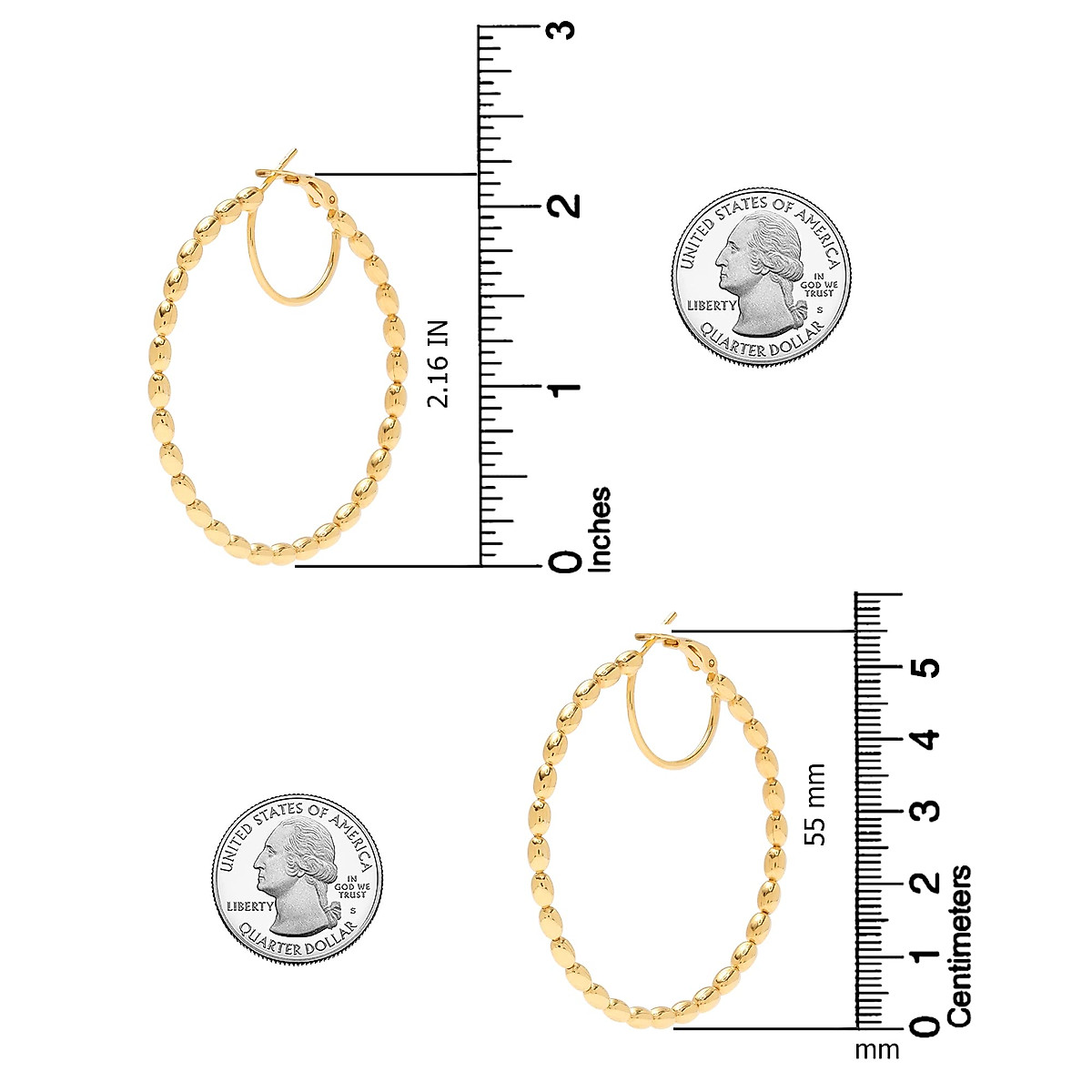 LeCalla 14K Gold-Plated 925 Sterling Silver Large Beaded Omega Hoop Earrings for Women Teen 55mm